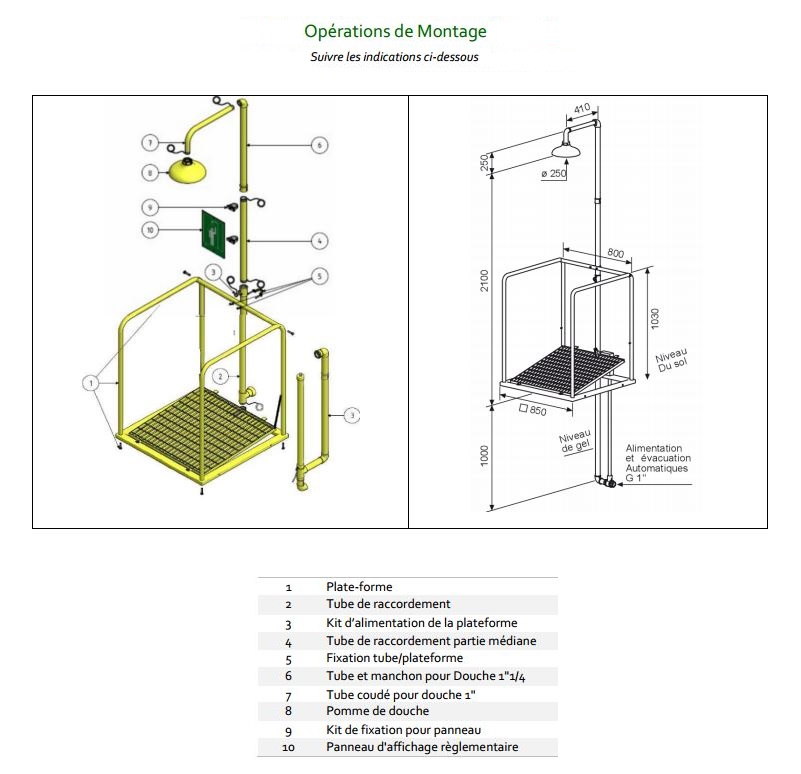 Douche de sécurité d'extérieur incongelable, sur plateforme, 4710FP | Devis